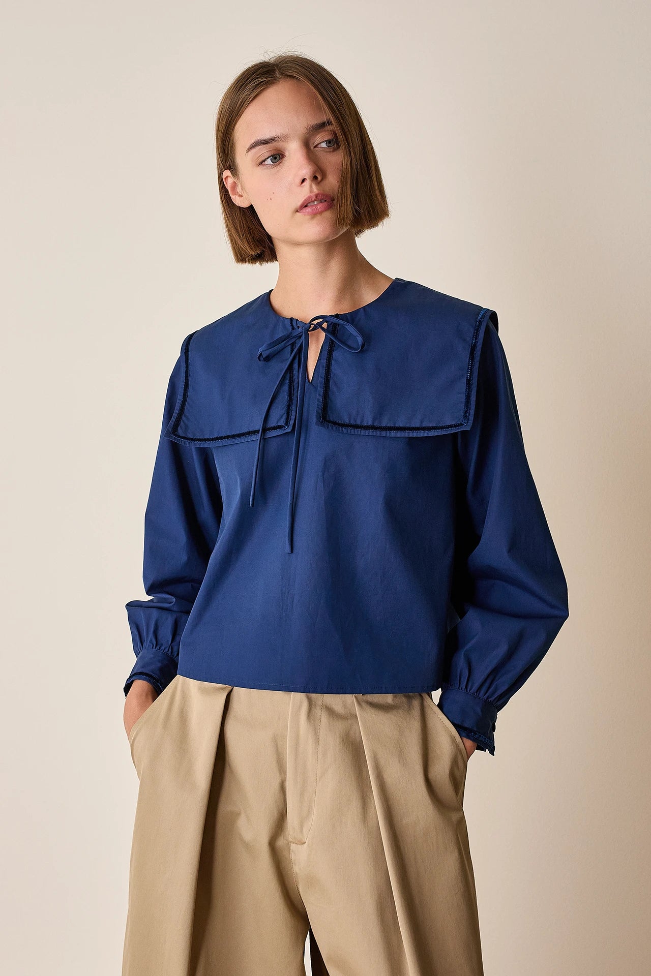 Sailor top in cotone con profili in velluto | Lazzari – lazzarionline
